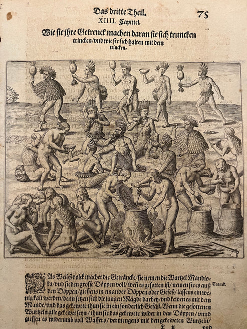 How the Tupi Indians prepare Chicha - De Bry - 1593 - Brazil – De Bry ...